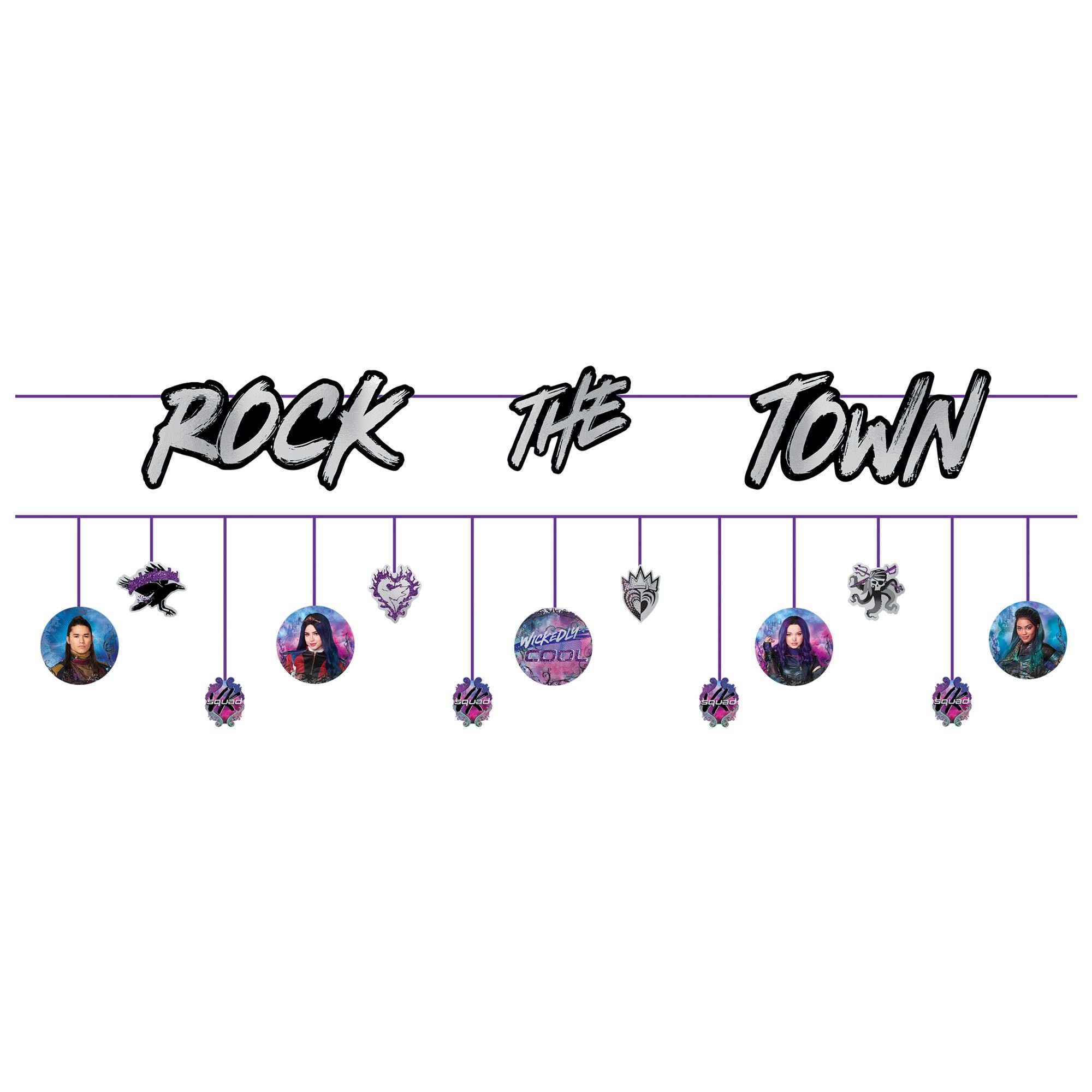 Disney Descendants "Rock The Town" Banner, Purple/Blue, 30.75-inch, 2 ...