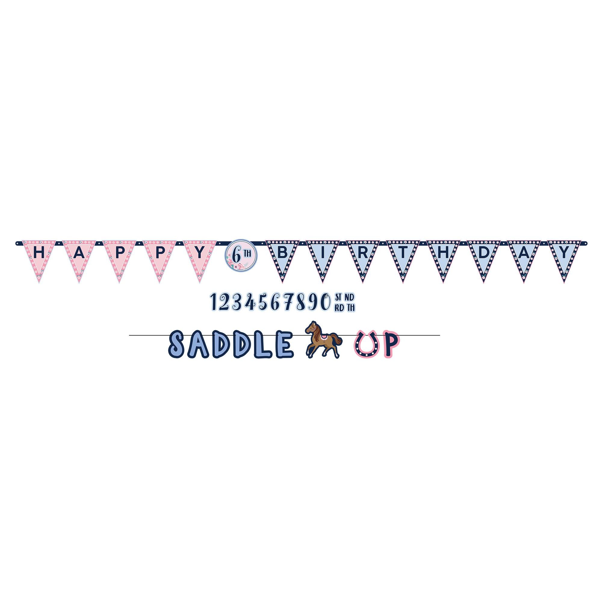 Saddle Up Happy Birthday Banner Kit, Pink/Blue, 126-inch, 2-pk | Yom ...